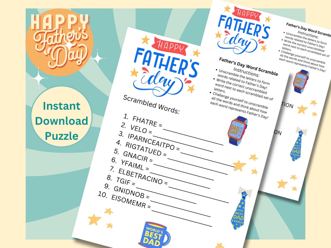 Father's Day Word Scramble Puzzle - Instant Download/printable, Fun ...