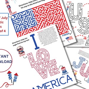 Fourth of July Patriotic Mazes- Printable Bundle, 4th of July, Holiday ...