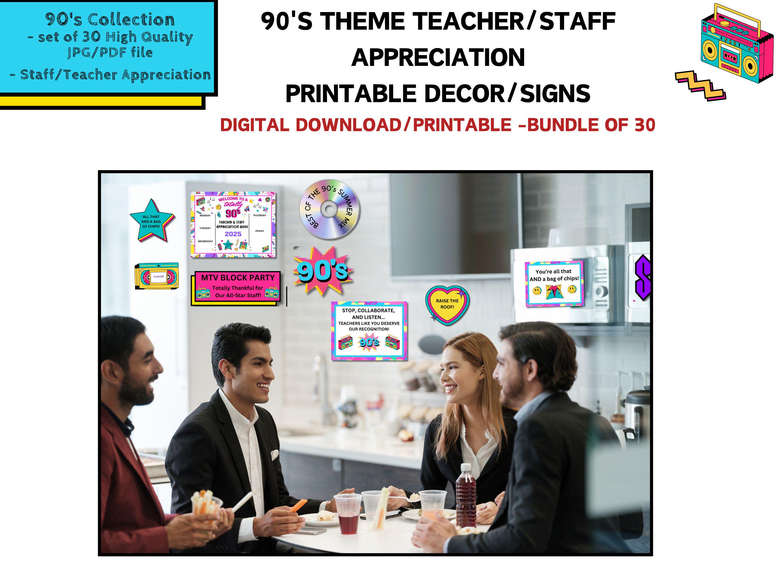 90's-themed Staff & Teacher Appreciation Week Printable Signs, Bundle ...