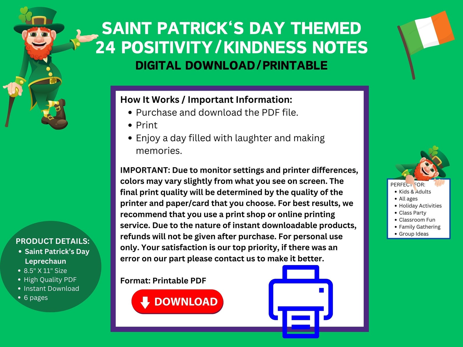 St. Patrick's Day Positivity Notes, Spread Joy and Kindness, Cute ...