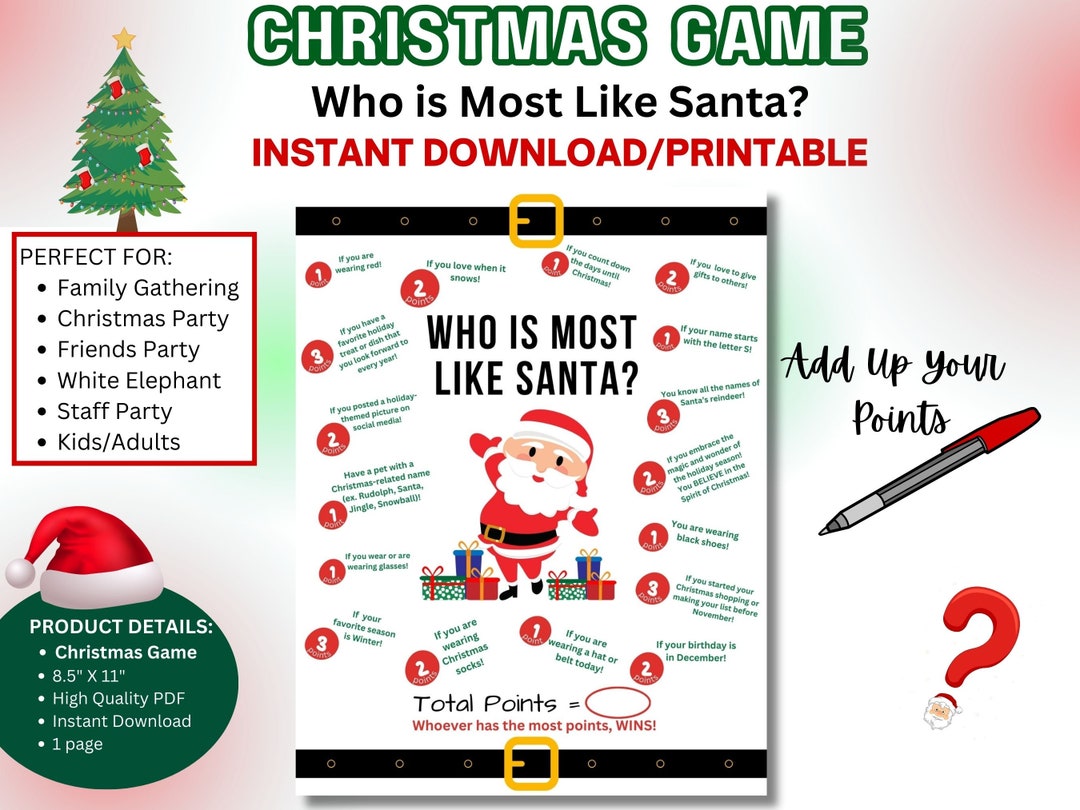 Christmas Game: Who is Most Like Santa?, Holiday Game, Family/friends ...