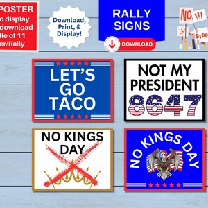 No Kings Day Printable Protest Signs – Political Posters, TACO, Trump ...