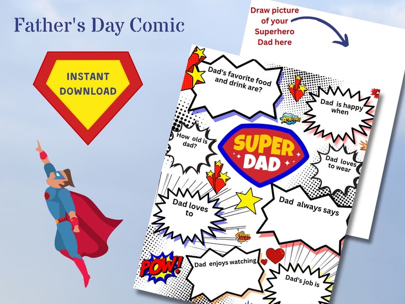 Superhero Dad Father's Day Download/printable Sheet, Perfect Gift for ...