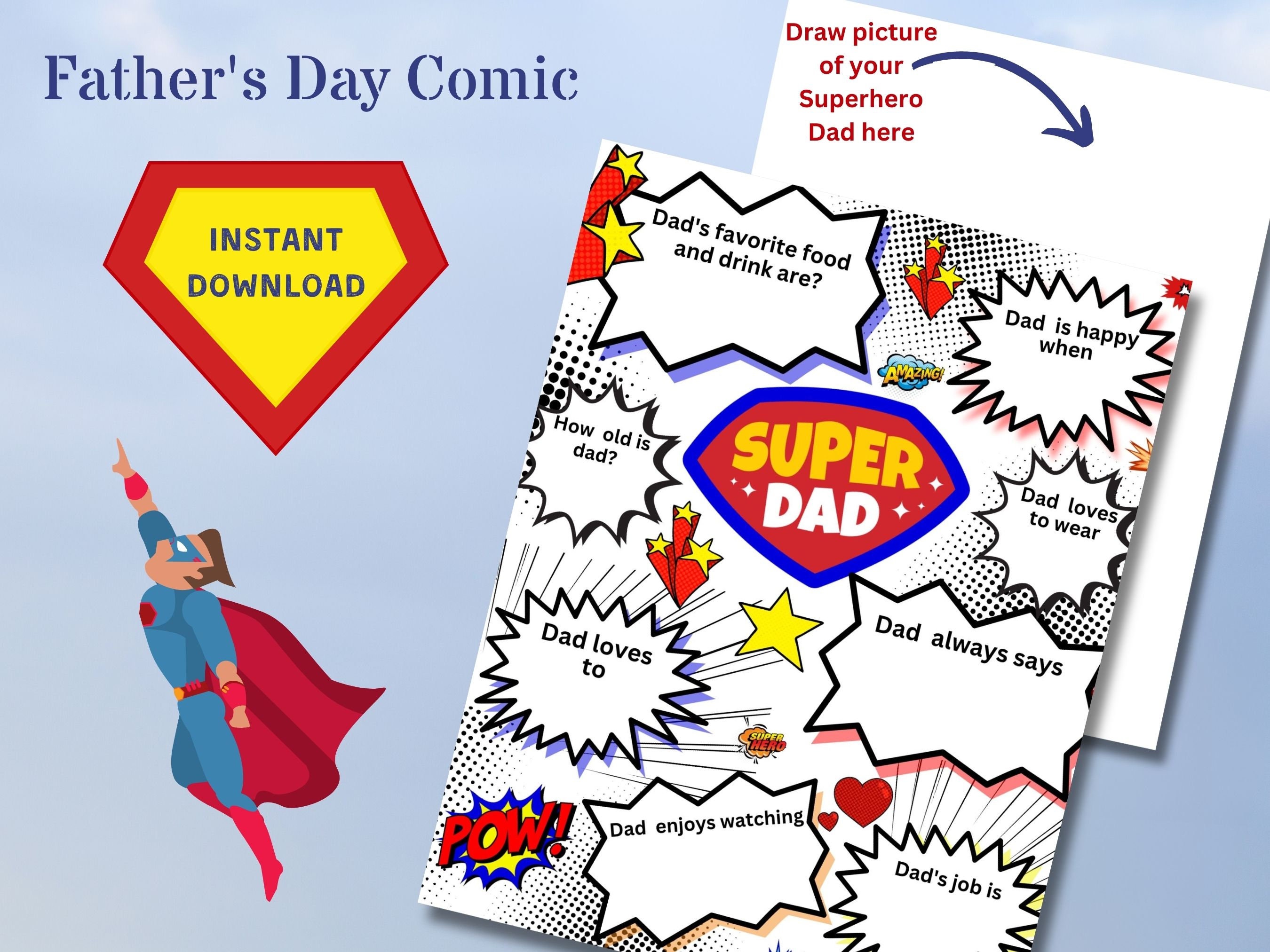 Superhero Dad Father's Day Download/printable Sheet, Perfect Gift for ...