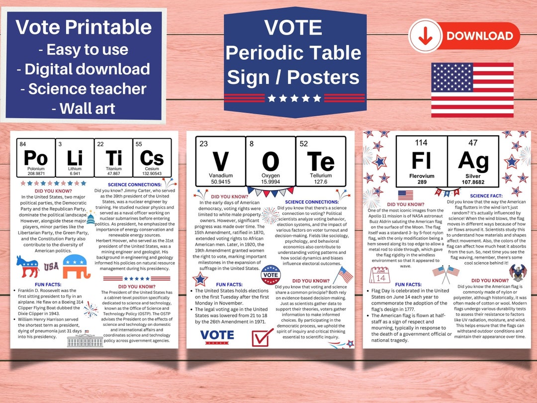 VOTE, POLITICS, FLAG Periodic Table of Elements Art, Educational ...