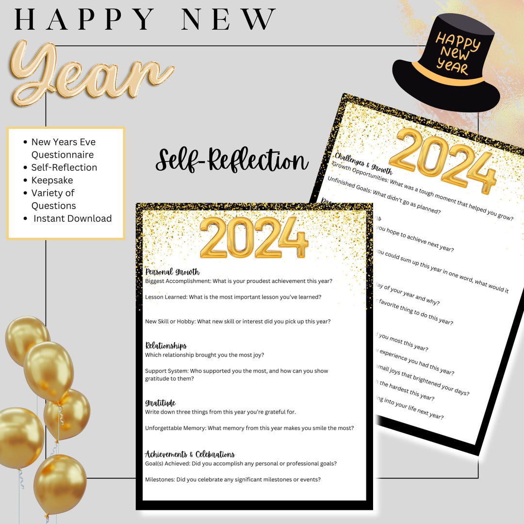 New Year's Eve Goals & Growth Worksheet, 2024 Self-reflection Journal ...