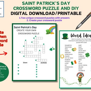 St. Patrick's Day Crossword Puzzle Bundle & DIY Template, Class/family ...