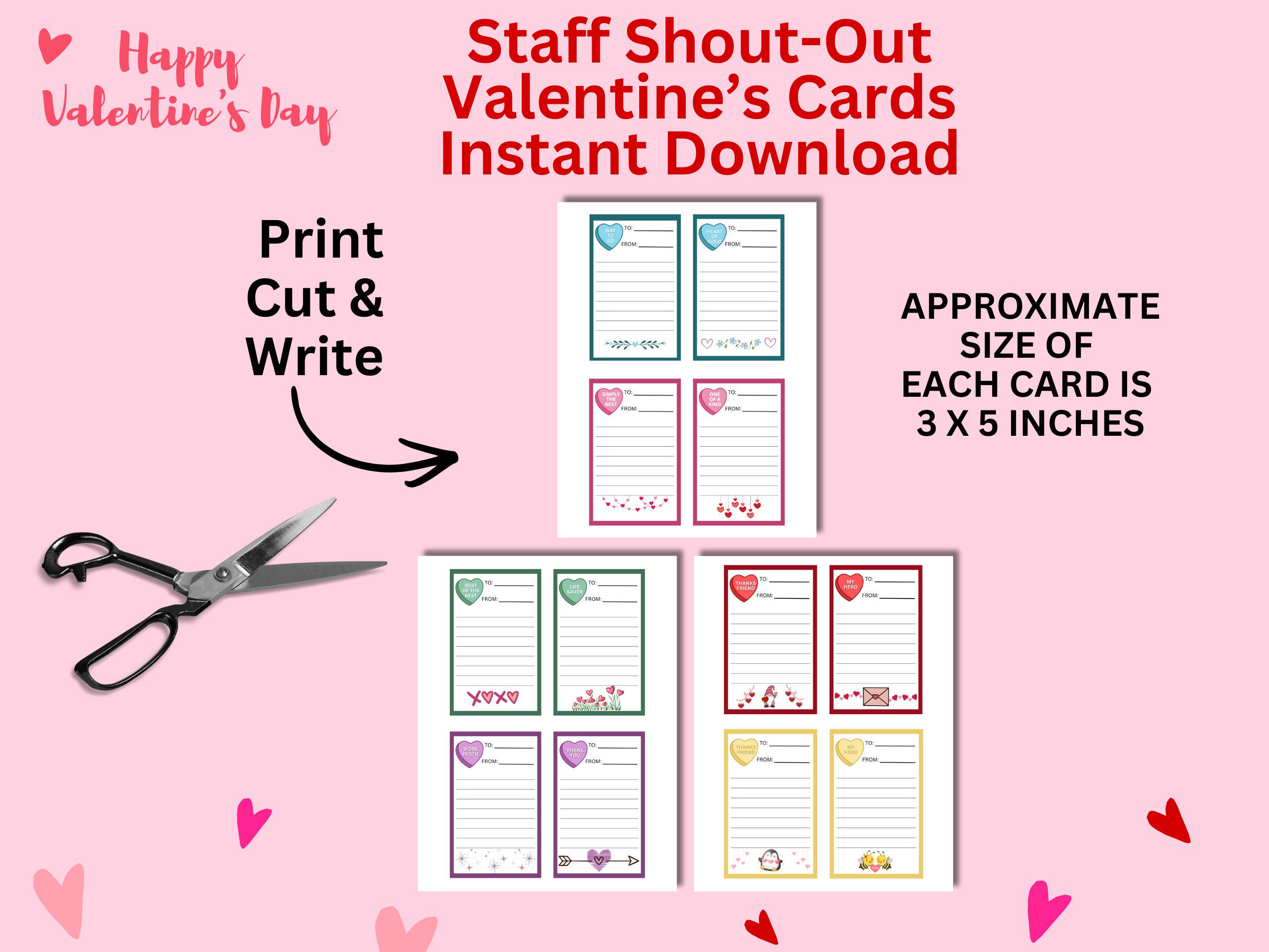 Staff Shout-out Valentine’s Cards, Teacher & Office Appreciation ...