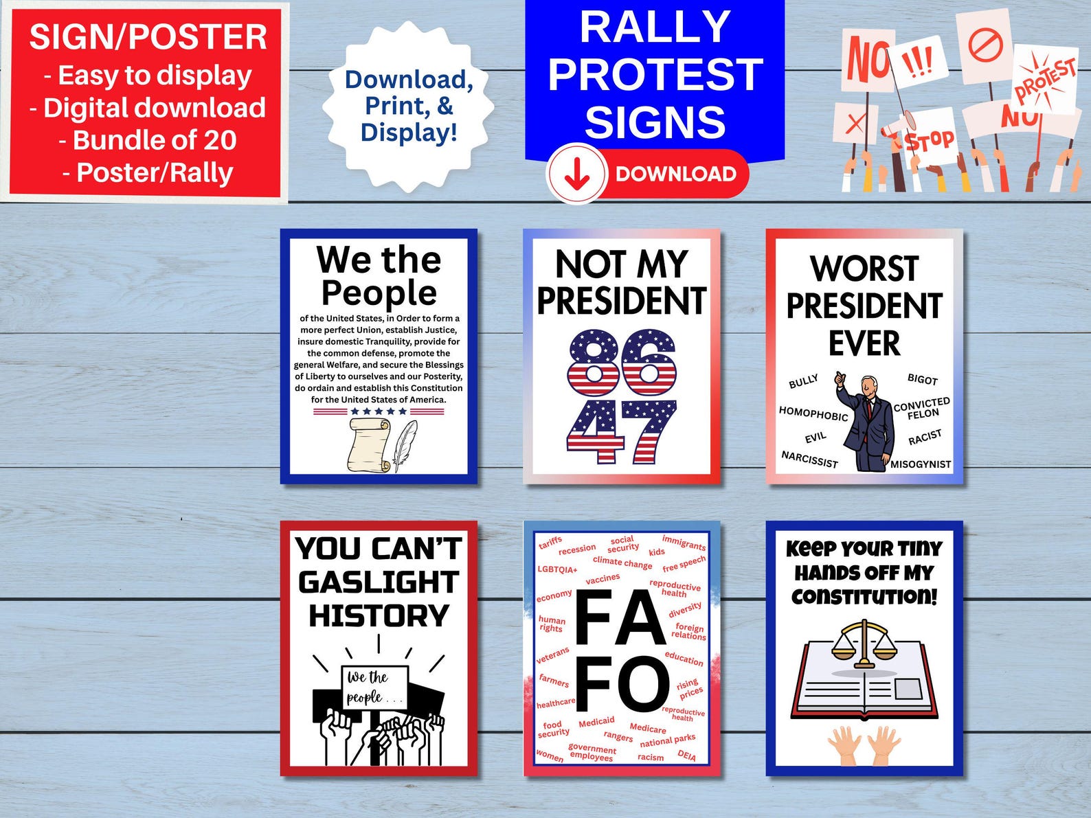 No Kings Day Printable Protest Signs – Political Poster Bundle (20 ...