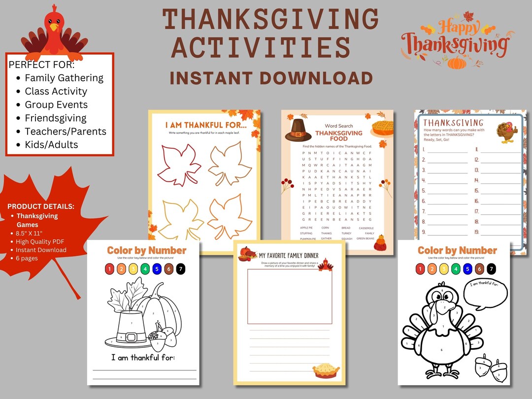 Thanksgiving Activity Bundle, Gratitude Ideas, Coloring Pages, Holiday ...