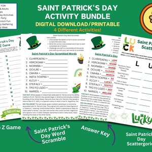 Saint Patrick's Day Activity Bundle, Word Scramble, Scattergories, A to ...