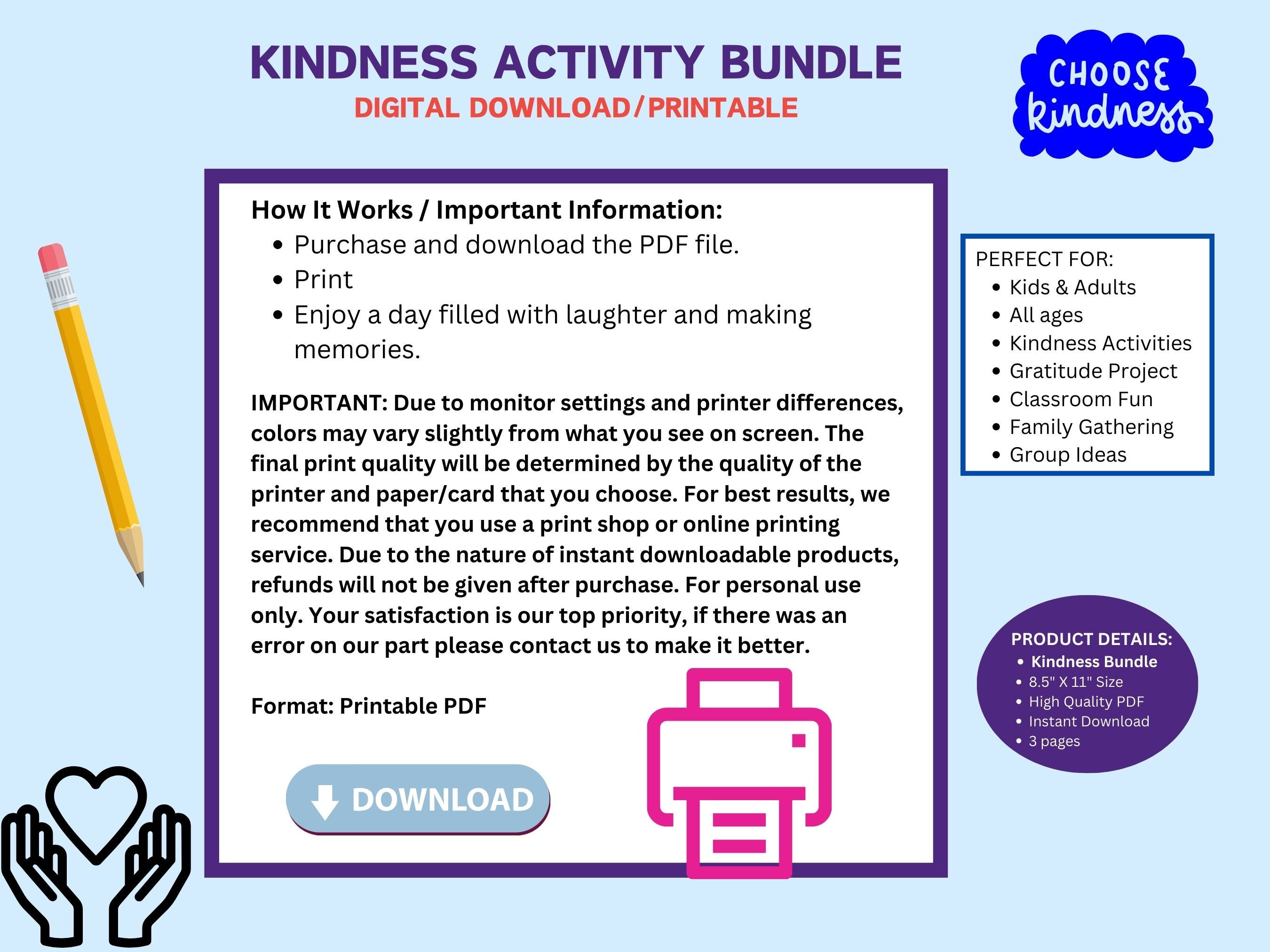 Kindness Activity Bundle, World/national Kindness Day, Class/family ...