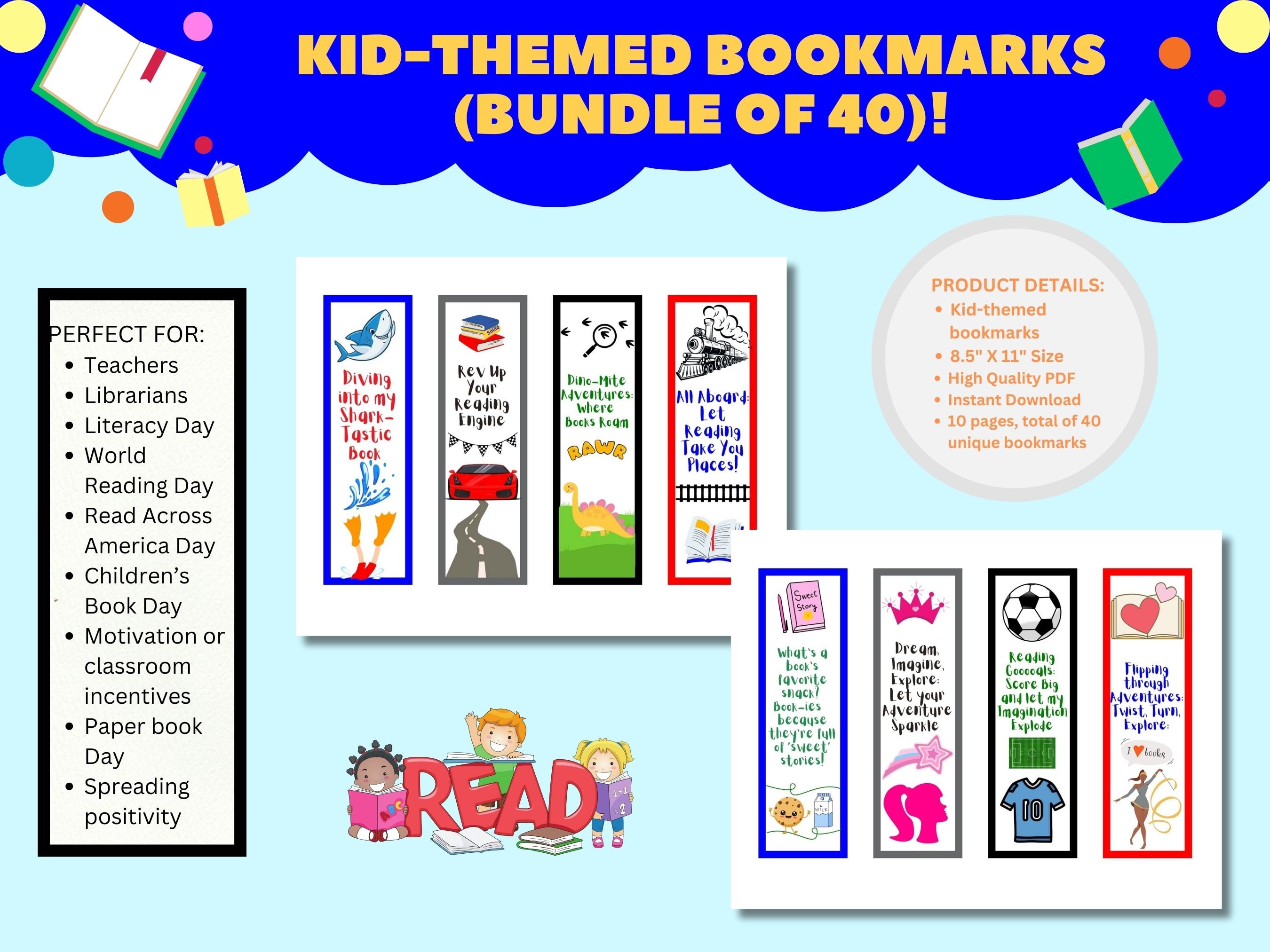 Cute Bookmarks for Kids, Perfect for Librarians & Teachers, Instant ...