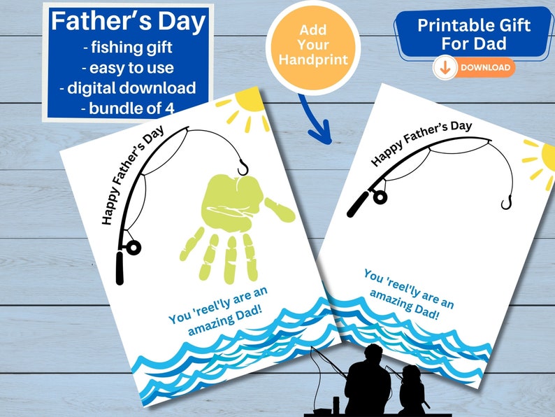 Father's Day Fishing Handprint, Personalized Gift for Dad, Daddy's ...