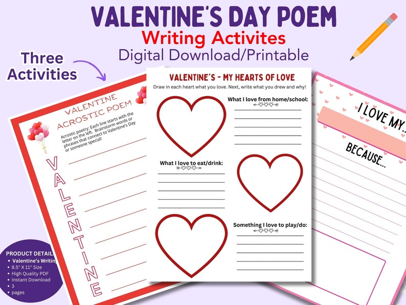 Valentine's Writing Pack: Acrostic Poem, Hearts of Love, & Expressive ...