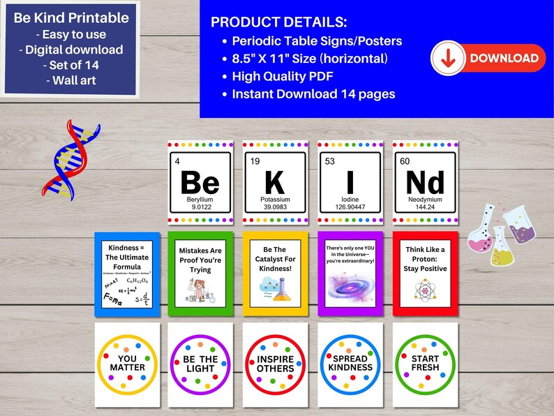 Be Kind Periodic Table Printable, Science-themed Kindness Posters ...