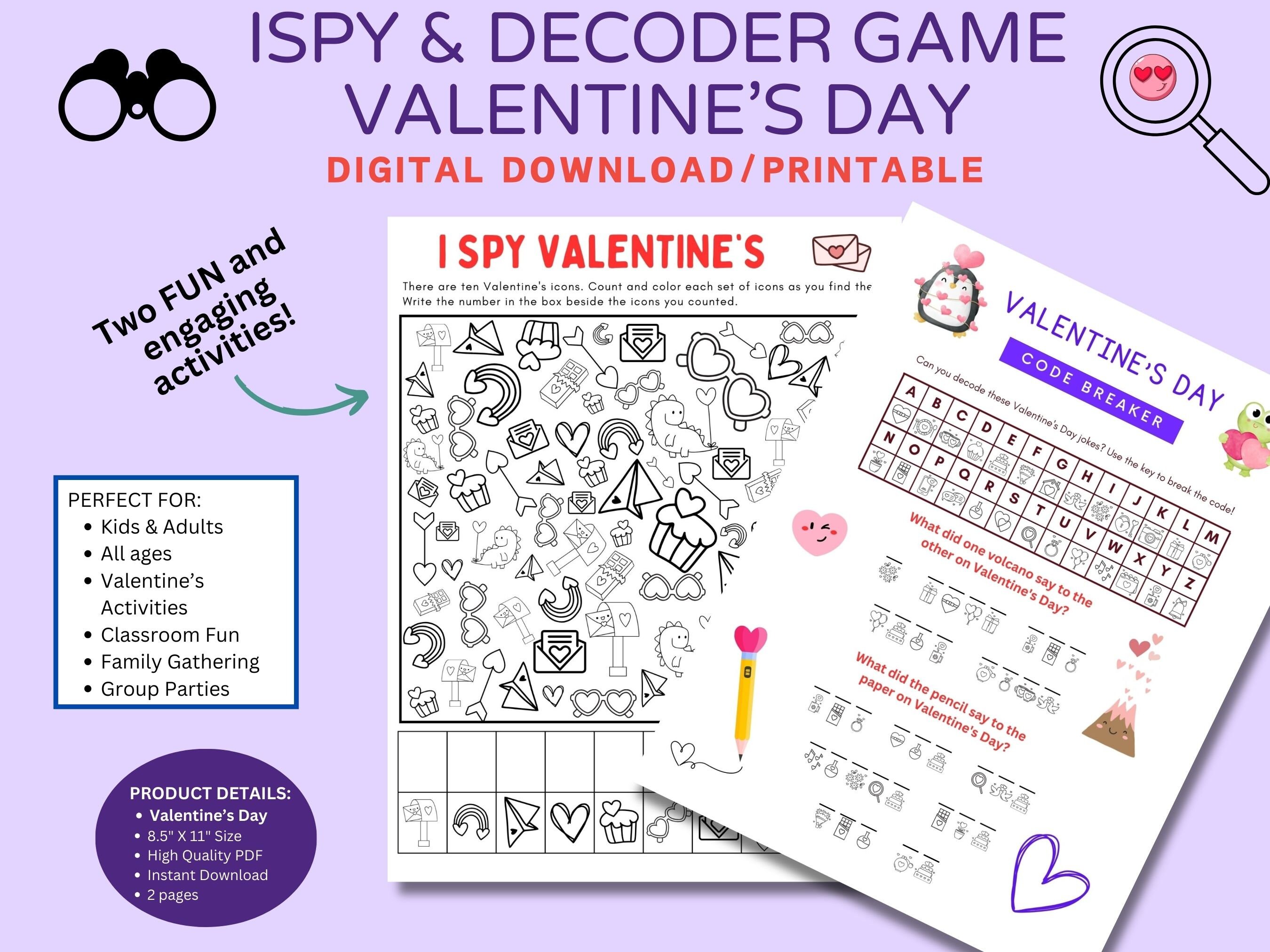 Valentine's Day Games: Interactive I Spy & Decoder Puzzle Set, Brain ...