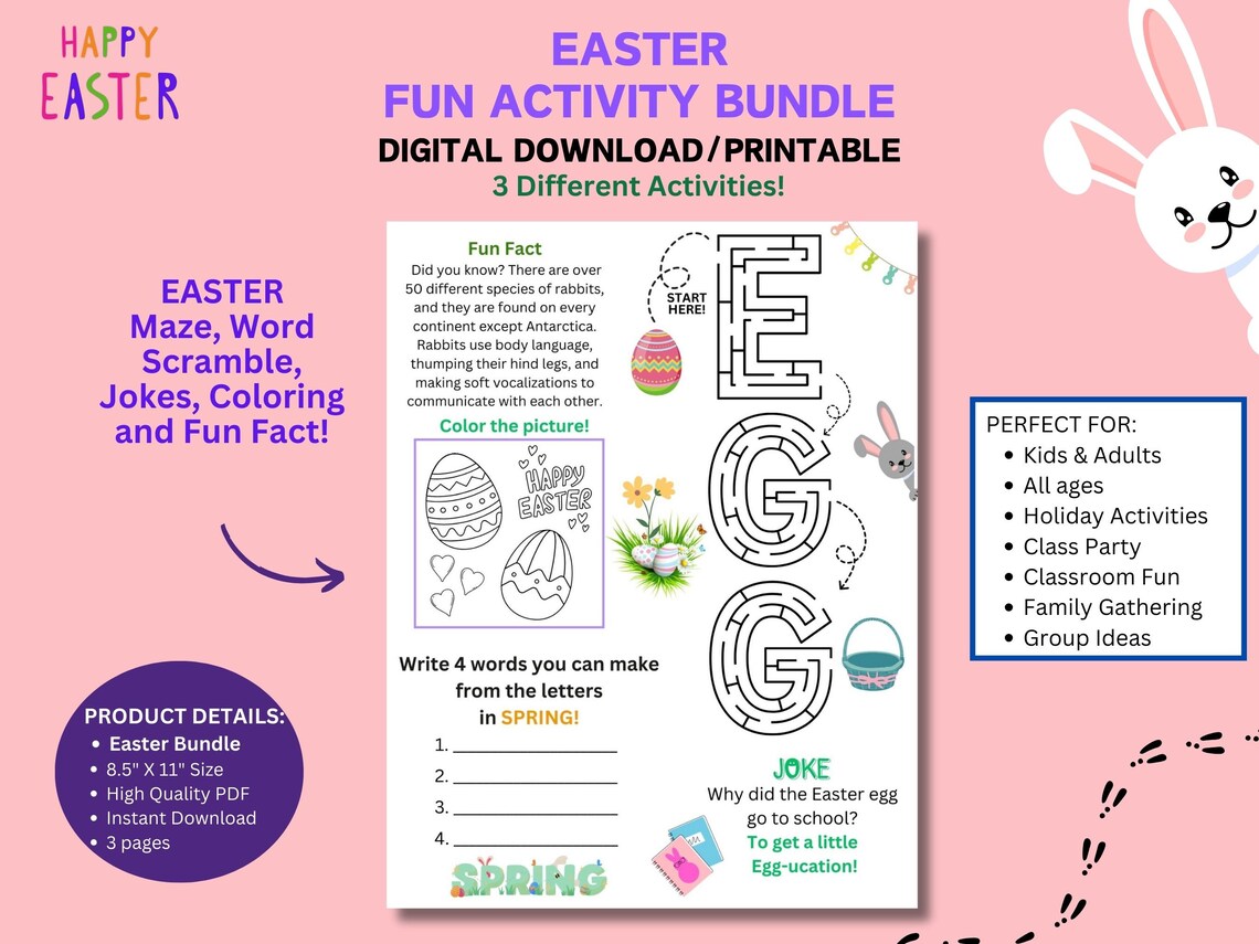 Easter Fun Activity Pack: Mazes, Jokes, & More! Perfect for Kids ...