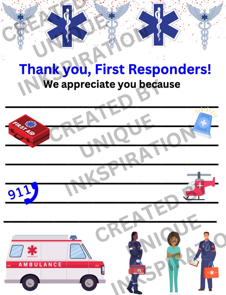 First Responder Thank You Notes - Instant Download & Print, Police, EMS ...