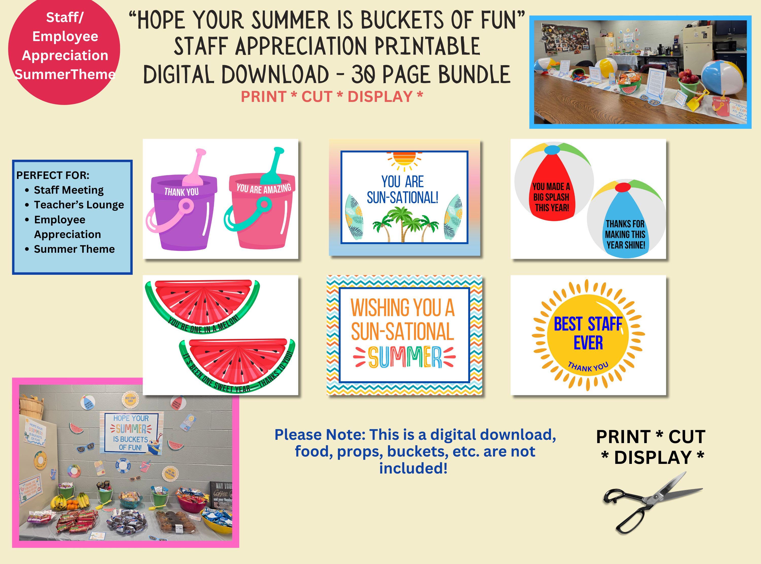 Staff Appreciation Buckets of Fun Printable, End of Year Teacher ...