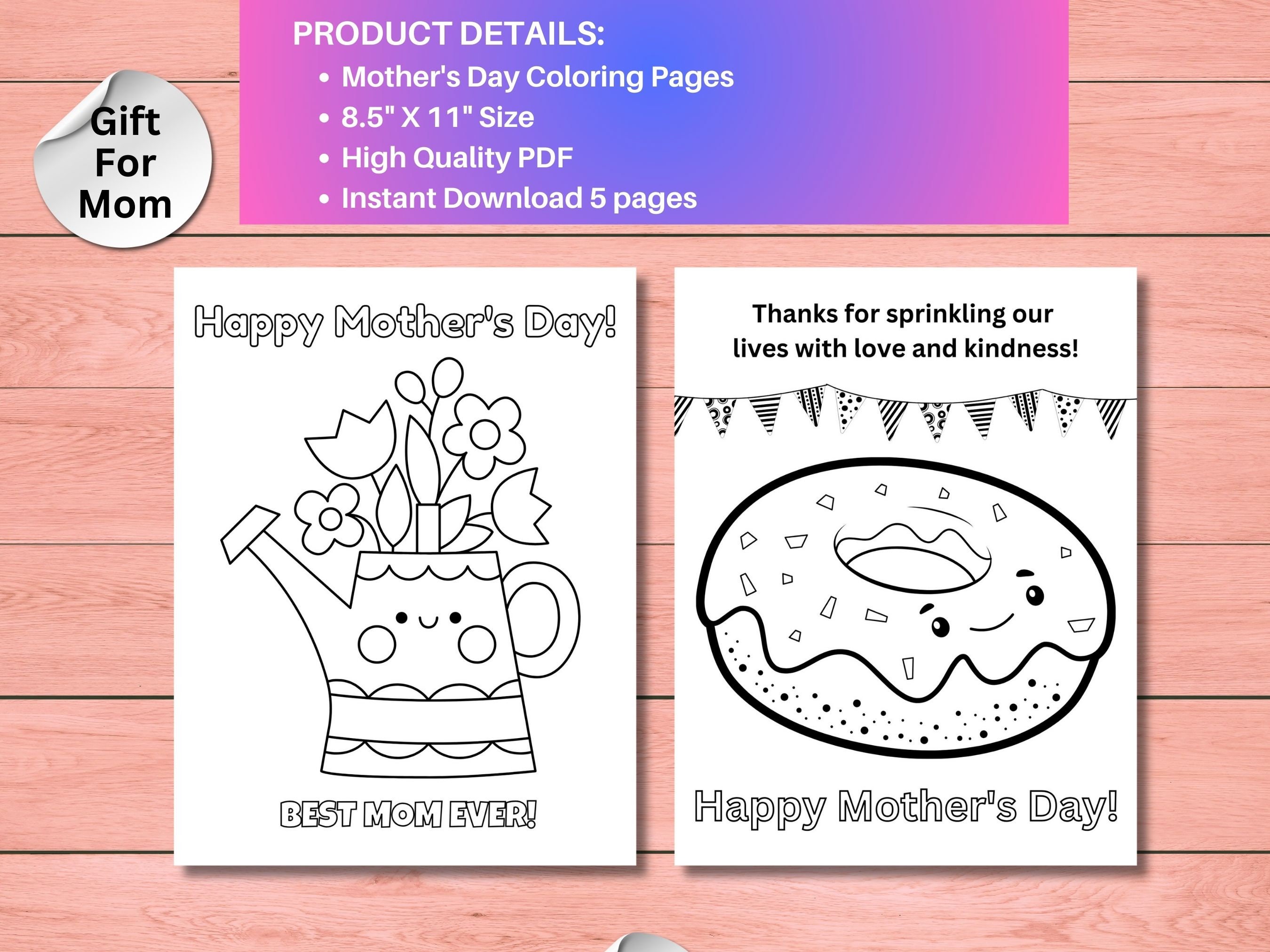 Mother's Day Coloring Pages for Kids, Fun Craft Idea, Gift for Mom ...