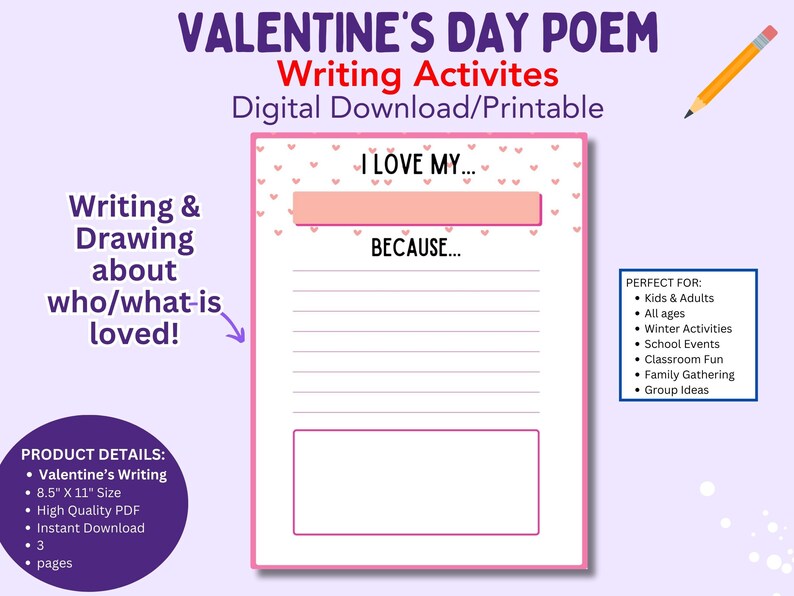 Valentine's Writing Pack: Acrostic Poem, Hearts of Love, & Expressive ...