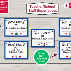 Teacher/staff Superlative Awards, School Party, Funny Teacher ...