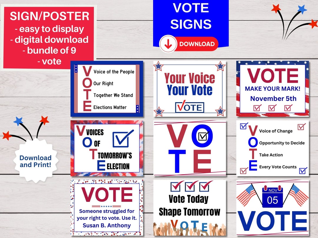 Vote Signs, Election Day Poster Bundle, USA Voting Pack, Voting Rights ...