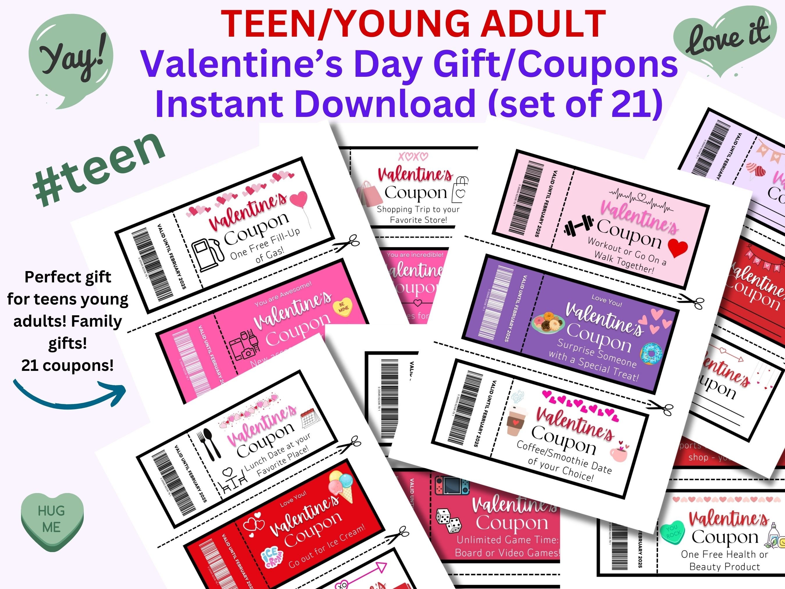 TEEN/YOUNG ADULT: Valentine's Day Coupons/gift - 21 Coupons, Vday Gift ...