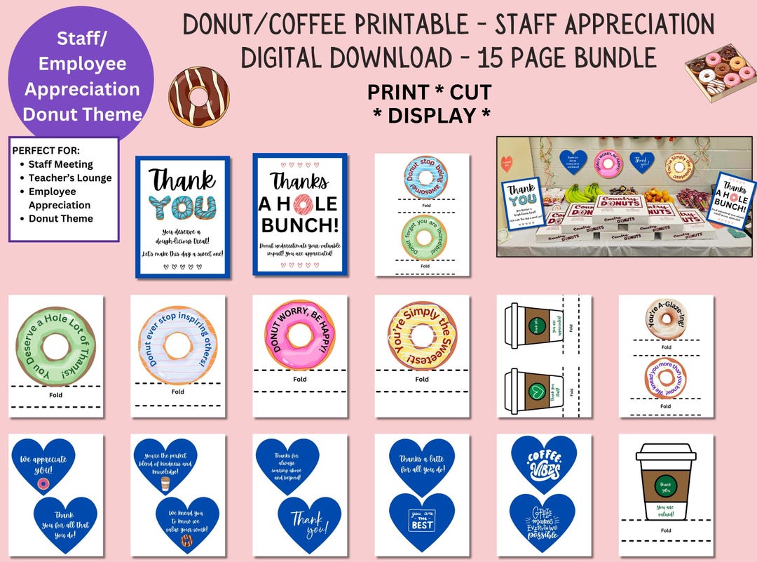 Donut & Coffee-themed Staff Appreciation Printable Bundle, Thank You ...