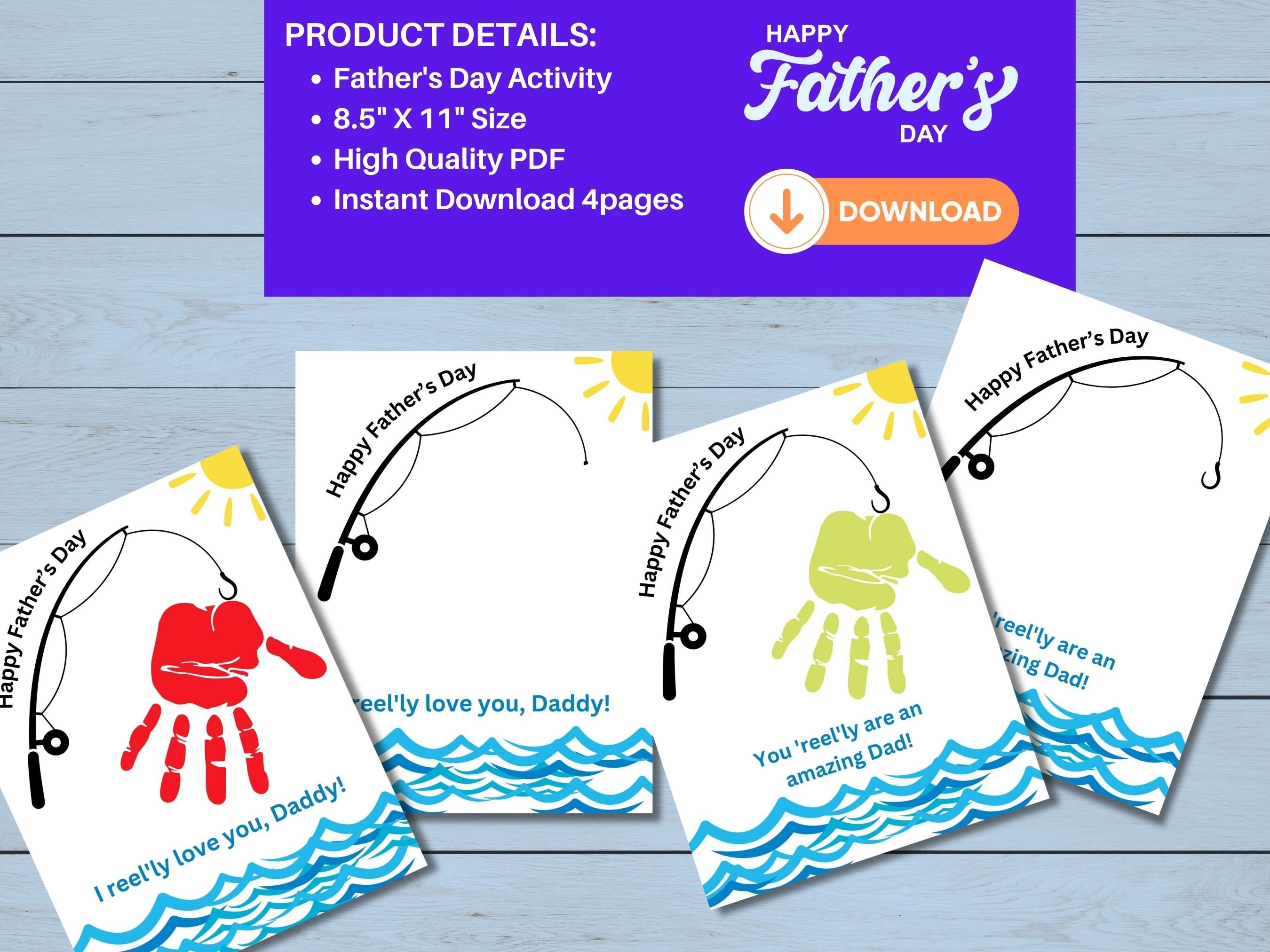 Father's Day Fishing Handprint, Personalized Gift for Dad, Daddy's ...