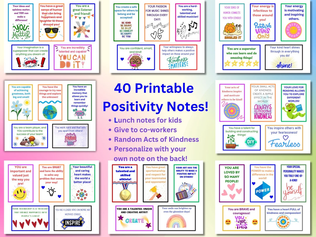 40 Positivity Lunch Notes, Self-affirmations, Growth Mindset, Office ...