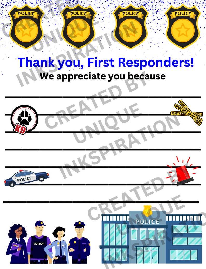 First Responder Thank You Notes - Instant Download & Print, Police, EMS ...