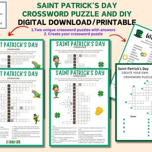 St. Patrick's Day Crossword Puzzle Bundle & DIY Template, Class/family ...