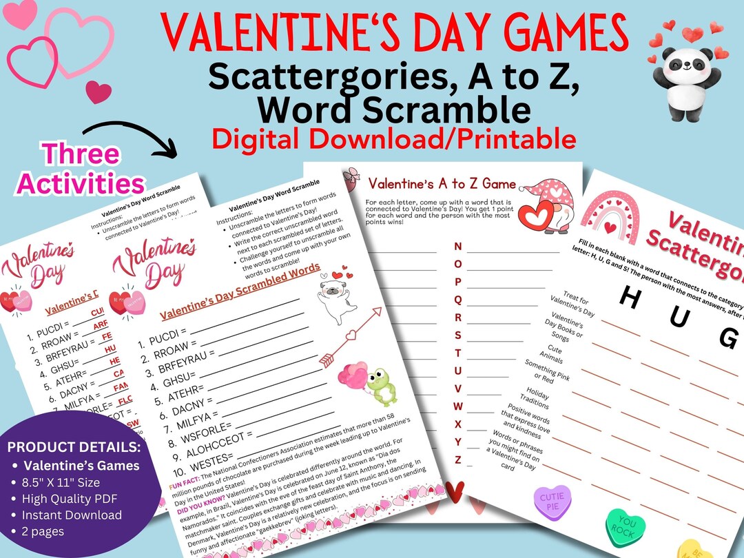 Valentine's Day Game Bundle: Scattergories, A to Z & Word Scramble ...