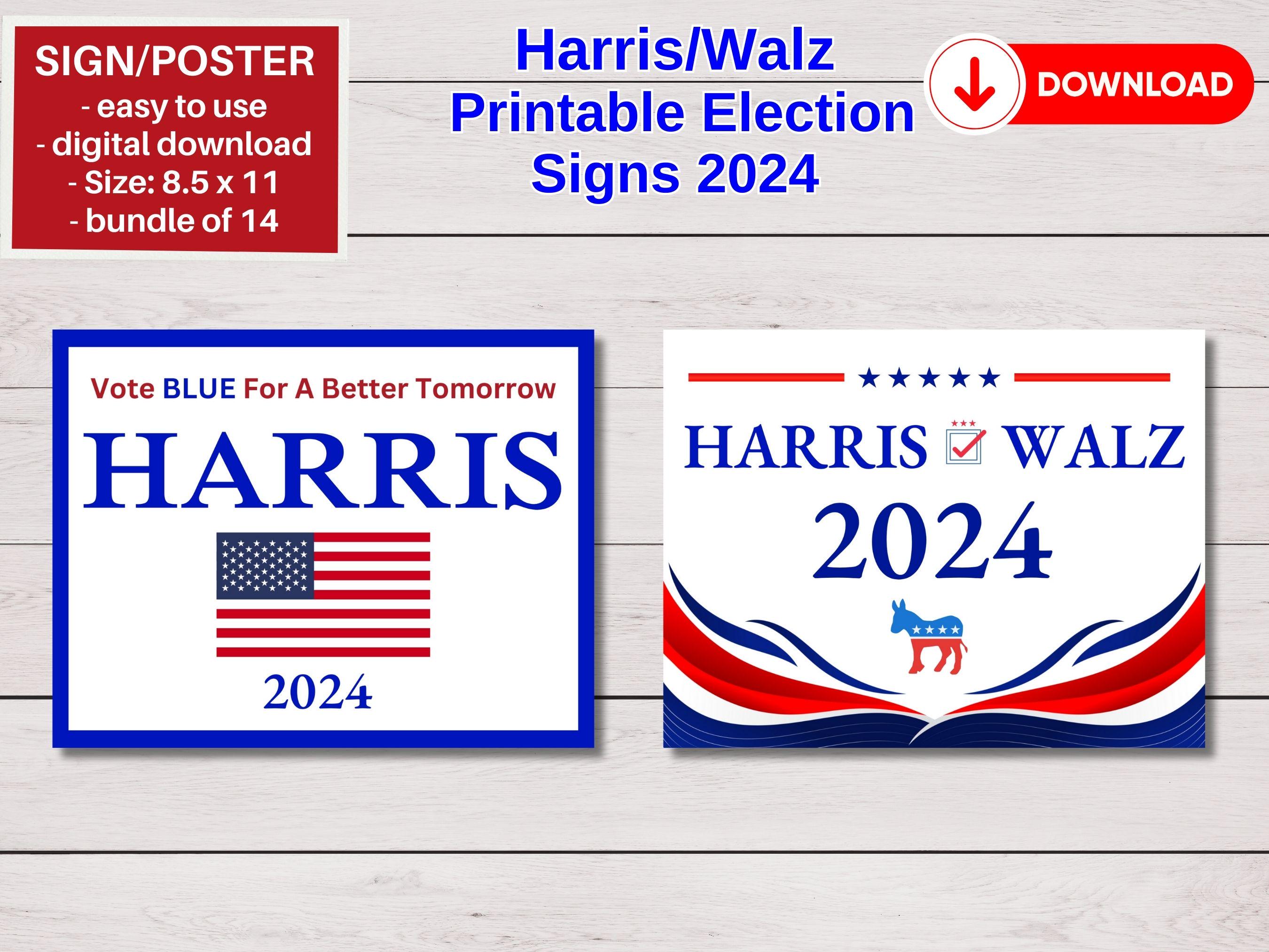 Harris/walz Printable Signs, Campaign Rally Posters, Set of 14, Vote ...