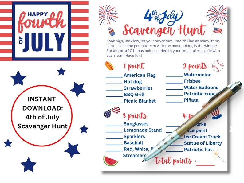 4th of July Scavenger Hunt | Independence Day Game | 4th of July Party ...