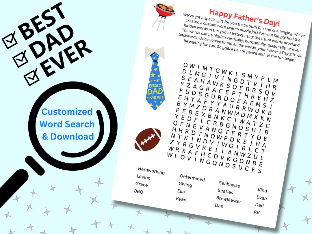 Father's Day - Custom and Personalized Word Search Puzzle for Him ...