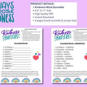 Kindness Word Scramble Puzzle - Printable/instant Download, Fun for ...