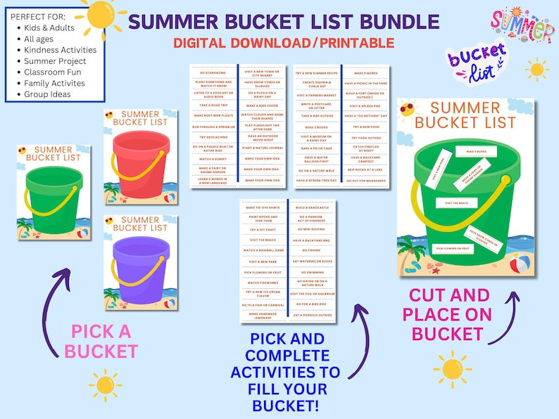 Summer Bucket List Printable, Kids & Family Summer Activities ...