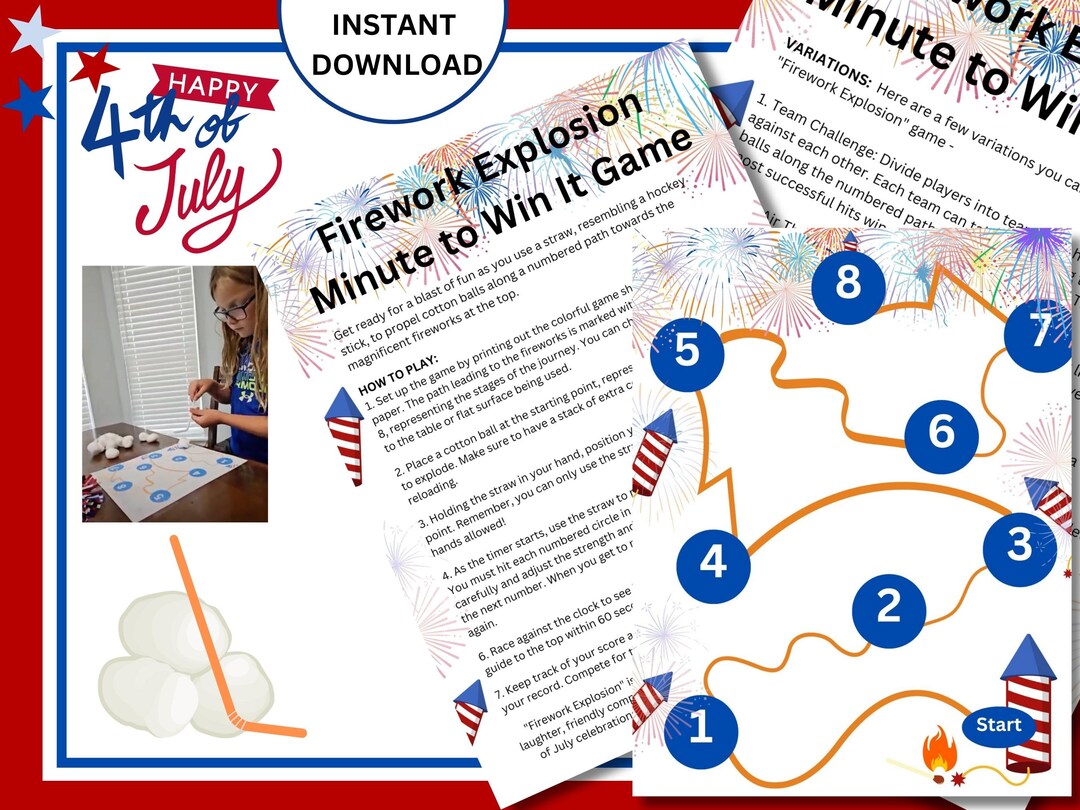 Firework Explosion Minute to Win It Game, Fourth of July Activity, Kids ...
