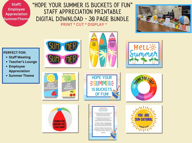 Staff Appreciation Buckets of Fun Printable, End of Year Teacher ...