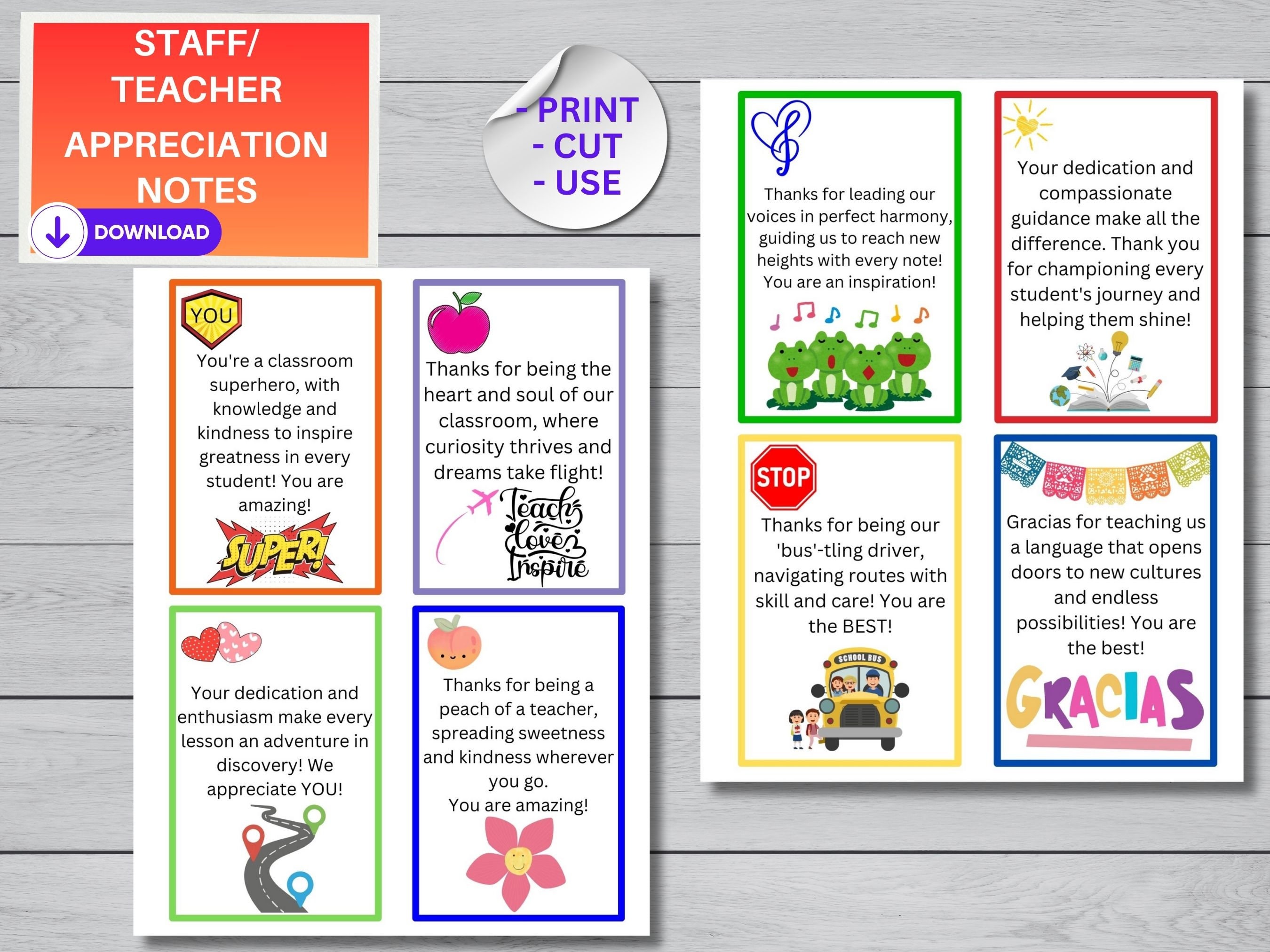 Staff & Teacher Appreciation Notes, Thank You Card Bundle, School ...