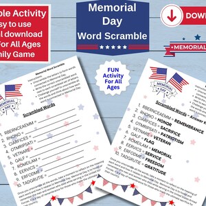 Memorial Day Word Scramble, Family Gathering Puzzle, Activity for All ...