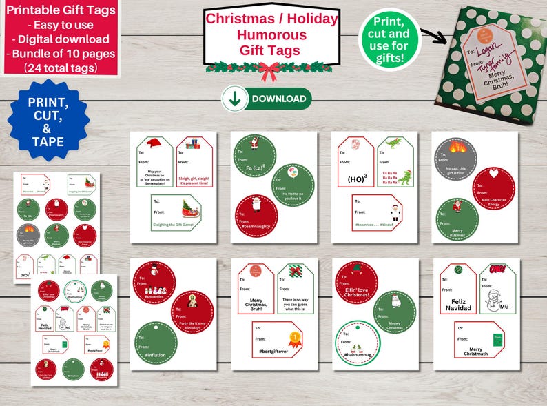 Christmas Gift Tags, Humorous Holiday Tags, Gift Exchange Fun, Labels ...