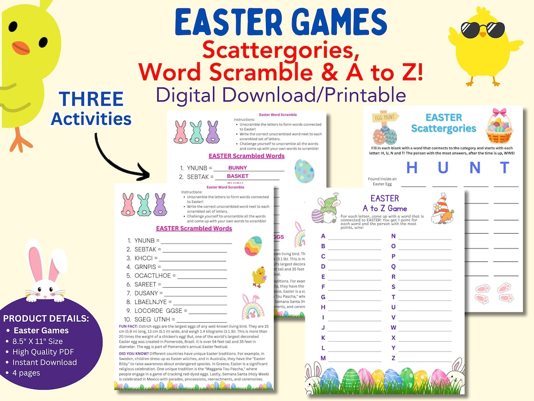 Easter Fun Pack: Word Scramble, A to Z Game, Scattergories, Game Time ...