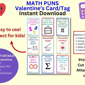Math Puns: Colorful Valentine's Math Pun Notes, Printable Cards ...