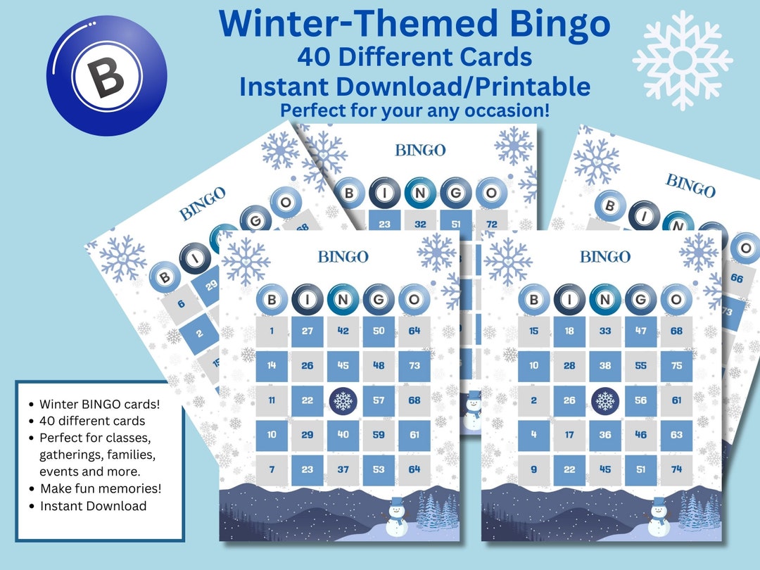 Winter-themed Bingo Pack, 40 Unique Cards, Classroom Party, Family Game ...