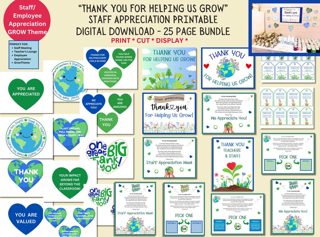 Staff "thank You for Helping Us Grow" Appreciation Printable Bundle ...