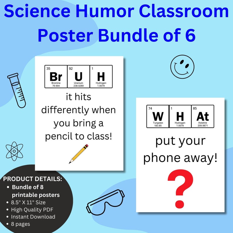 Science Humor Classroom Poster Bundle of 6, Instant Digital Download ...